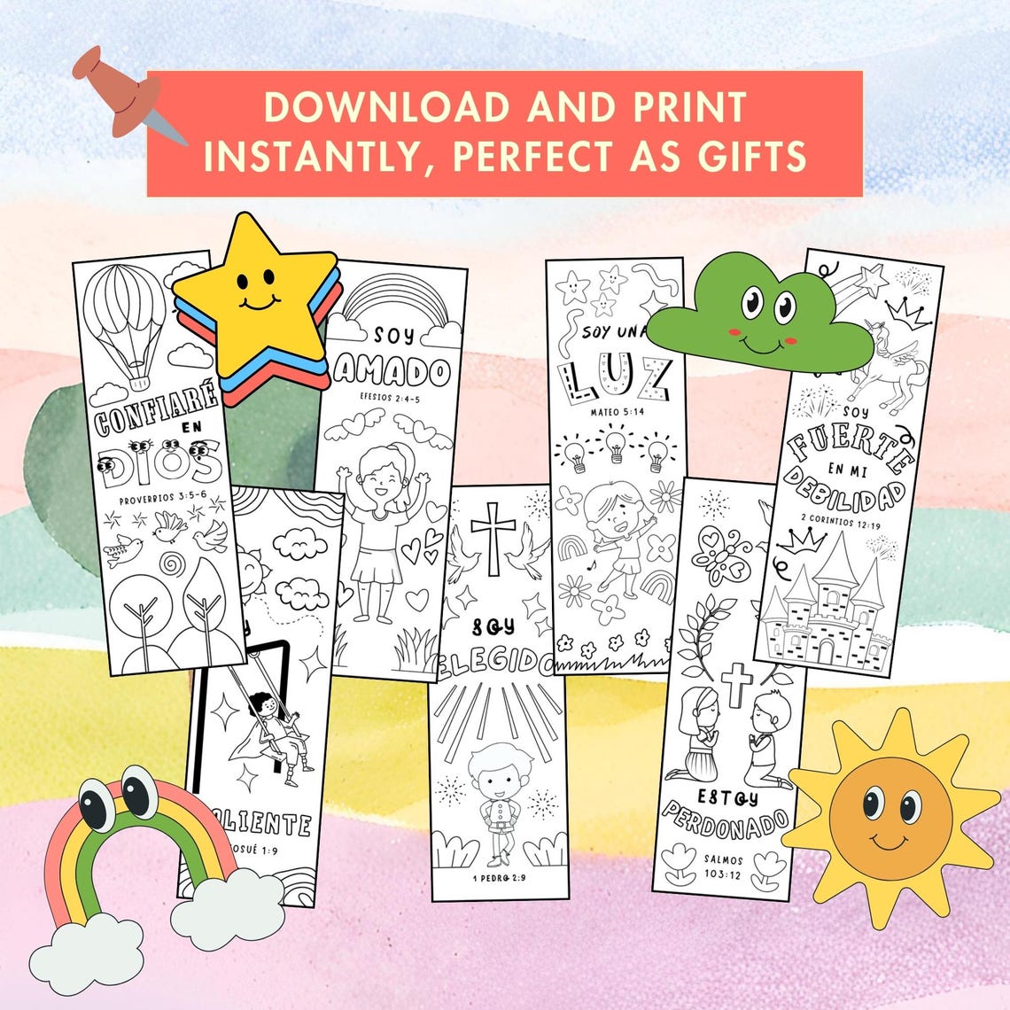 Spanish Biblical Affirmation Coloring Bookmarks for Kids (digital ...