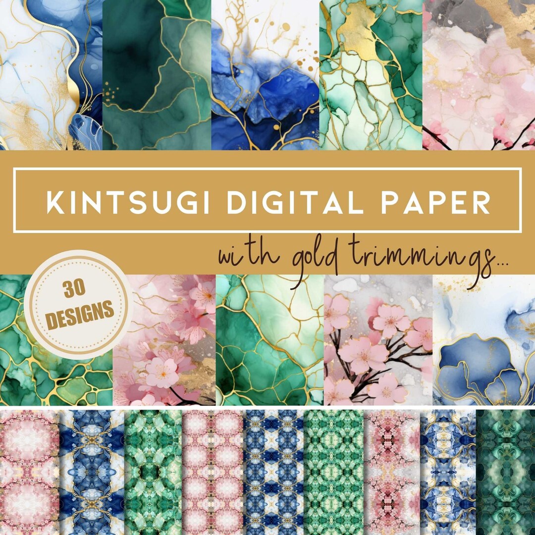 Kintsugi Digital Paper: Gold Trim Scrapbook Designs (30 JPEG) - Etsy