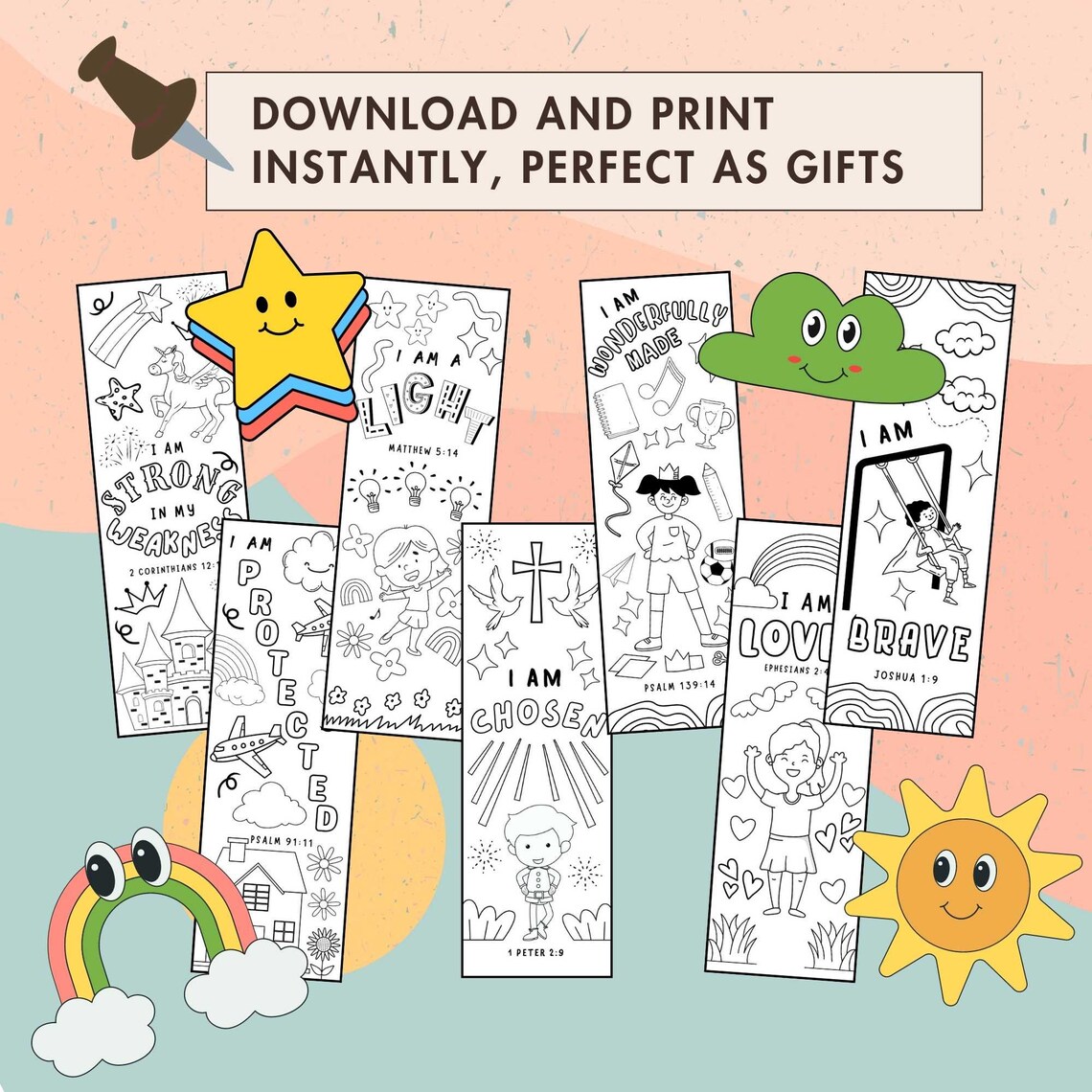 Biblical Affirmation Coloring Bookmarks for Kids (instant Download) - Etsy