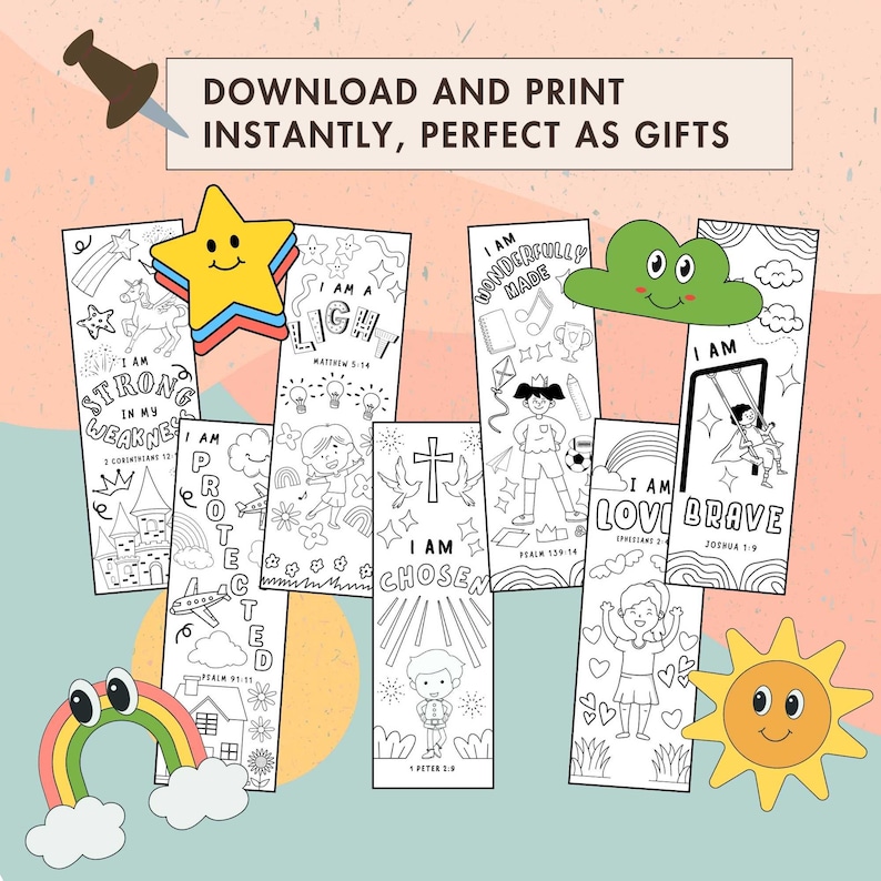 Biblical Affirmation Coloring Bookmarks for Kids (instant Download) - Etsy