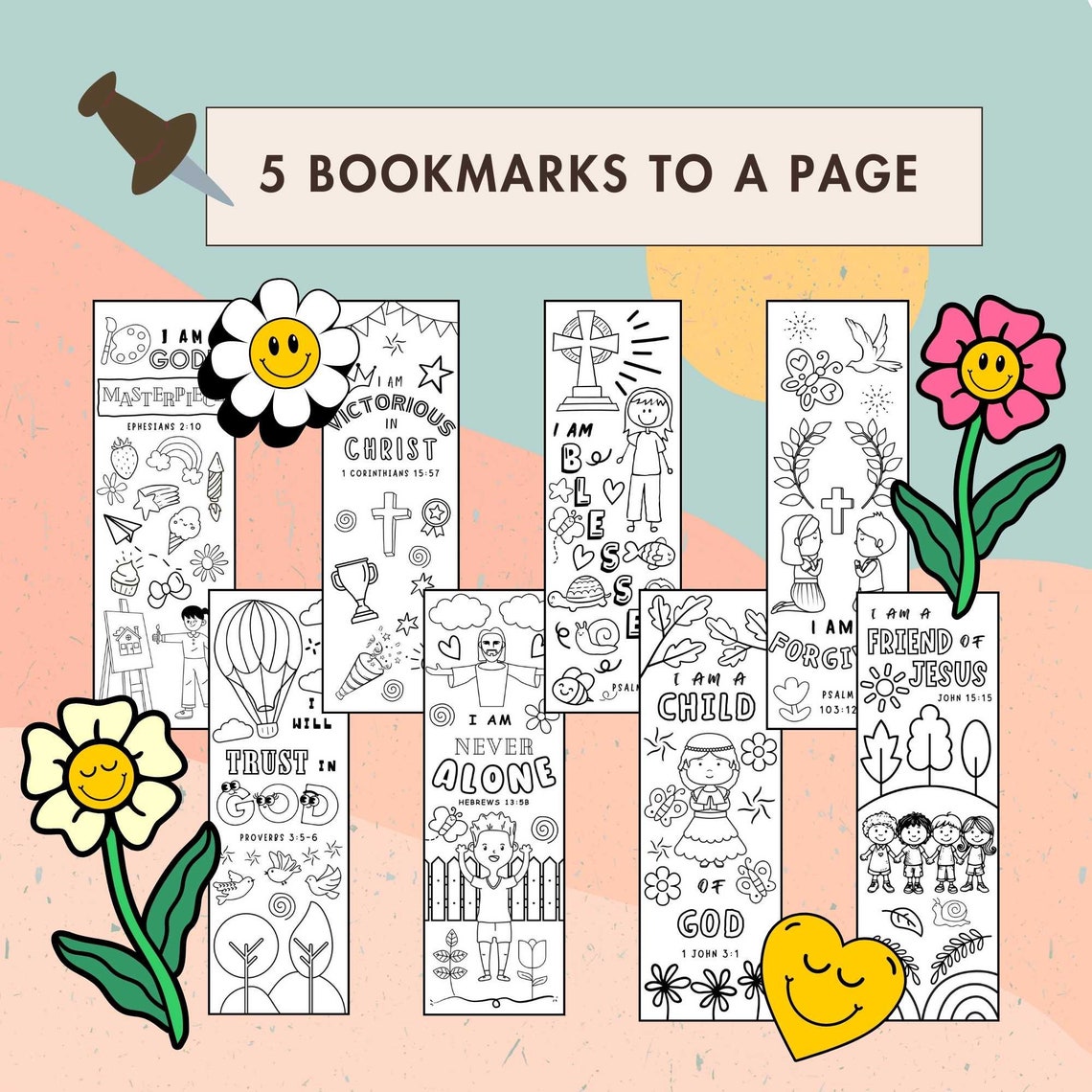 Biblical Affirmation Coloring Bookmarks for Kids Bible Printable ...