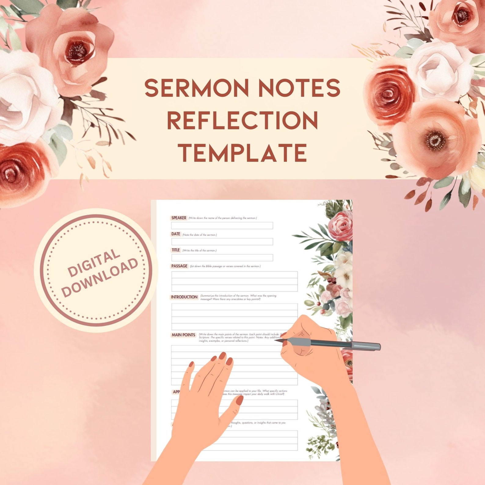 Sermon Notes Reflection Template: Church Bible Study (digital Download ...