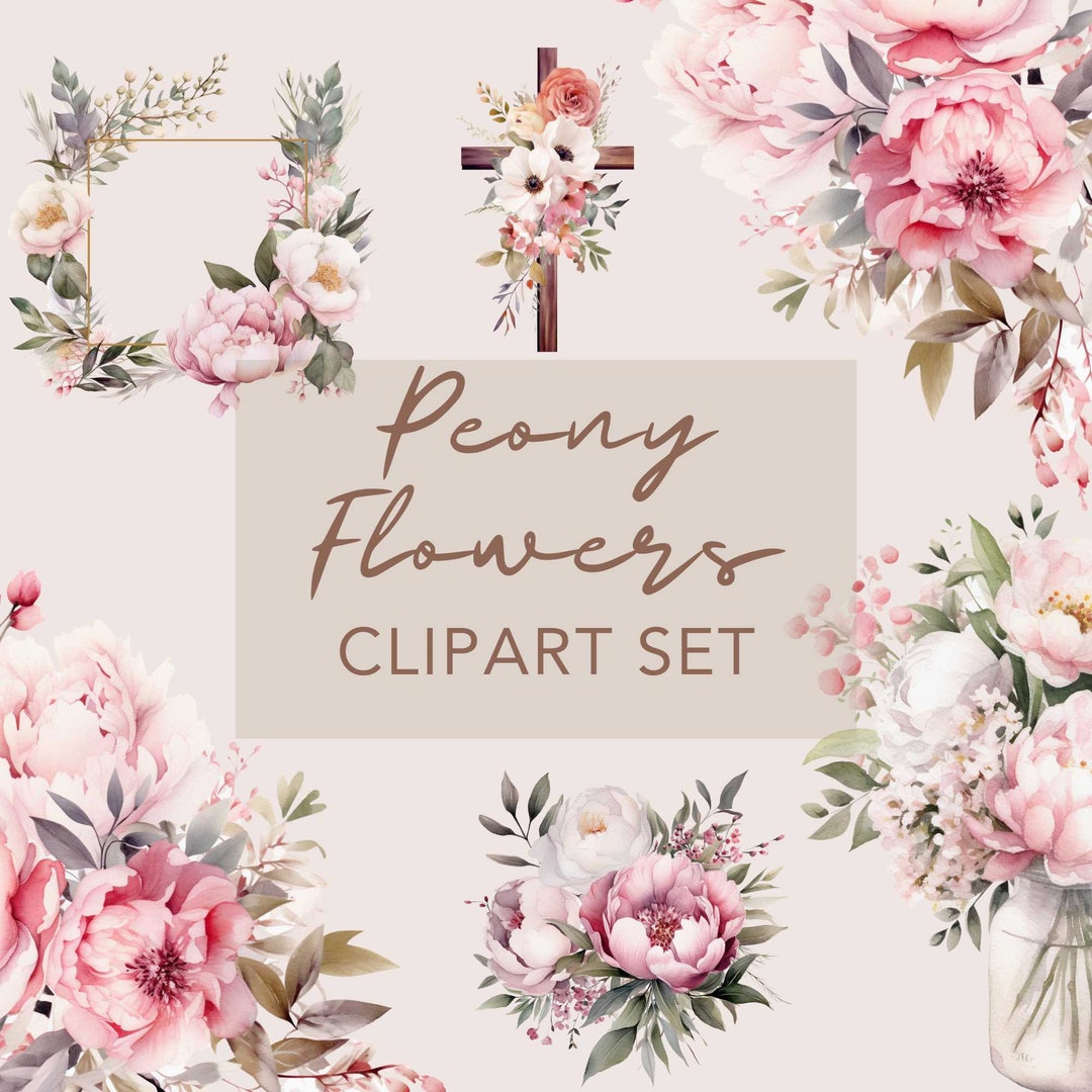 Peony Flowers Clipart for Wedding Invitation, Watercolor Flowers ...