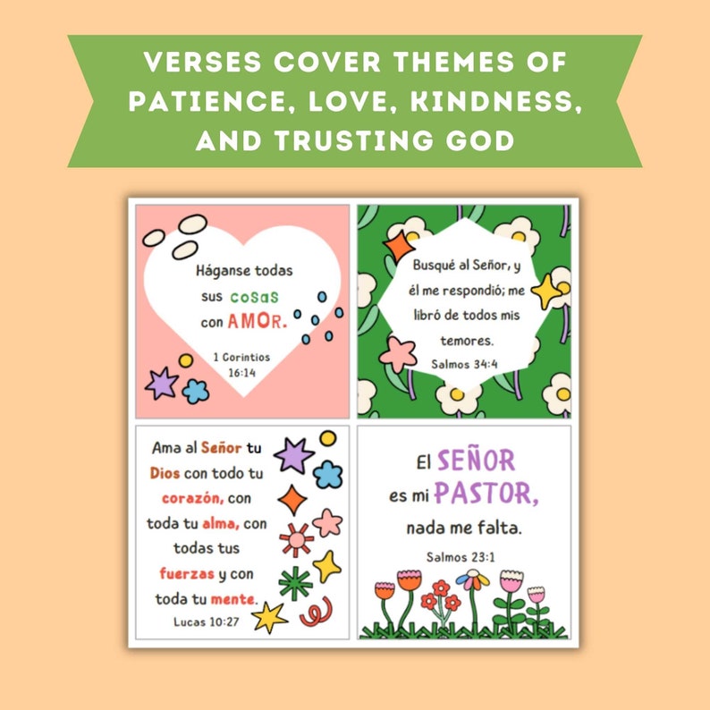 Spanish Scripture Cards for Children: 32 Printable Memory Verses ...