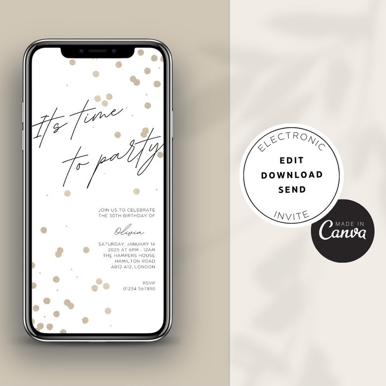 Gold Detail Birthday Invite, E-invite, Invitation Template, Text ...