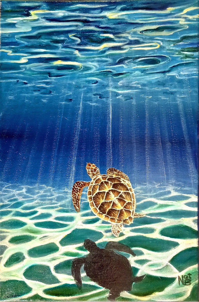 Sea Turtle. Original Underwater Landscape Oil Painting on - Etsy