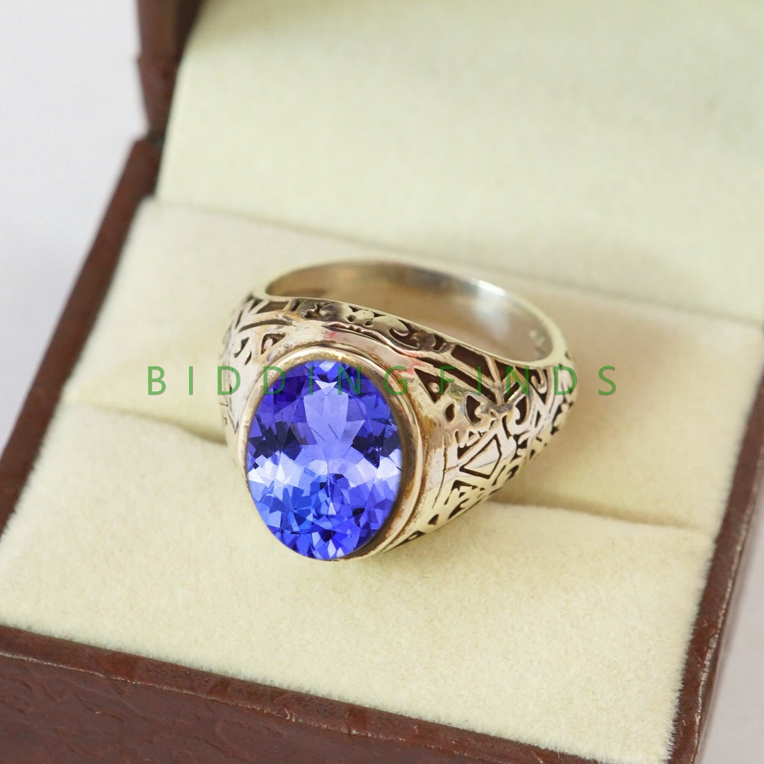 Tanzanite Men Ring Sterling Silver Ring Wedding Tanzanite - Etsy