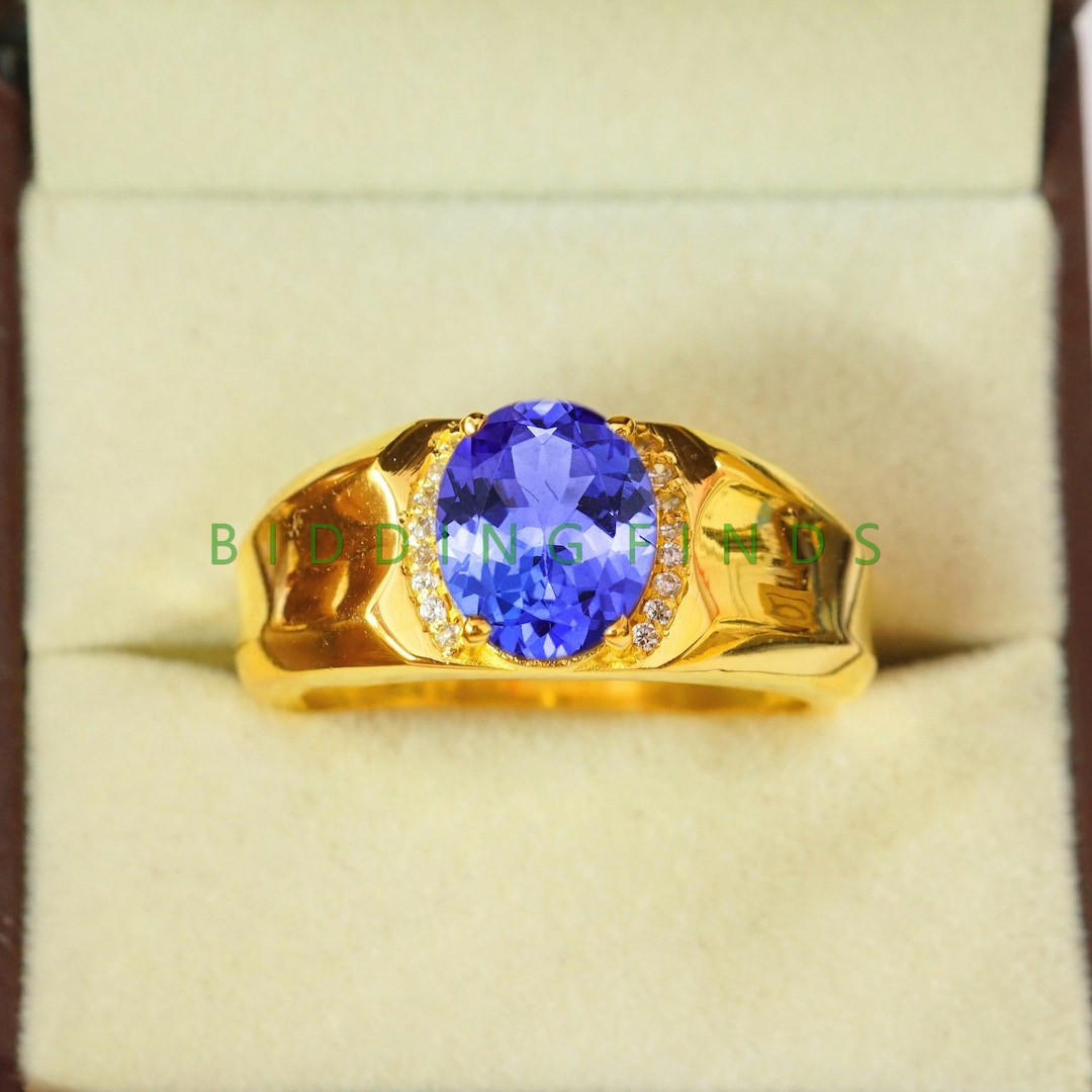 Tanzanite Ring for Men Sterling Silver Ring Engagement Ring - Etsy