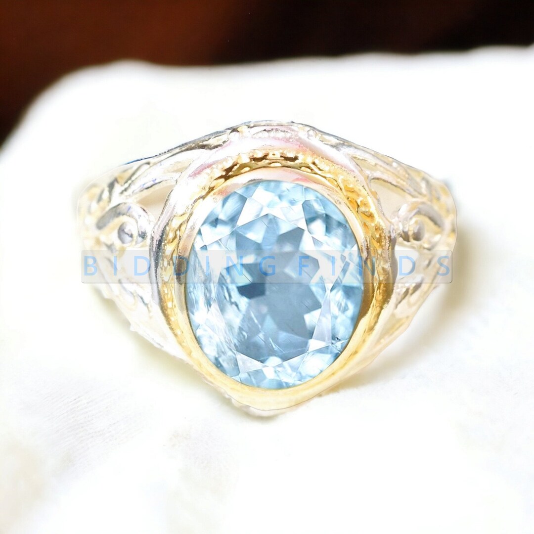 Real Aquamarine Ring for Men, Luxury Aquamarine Ring, Handmade Ring ...