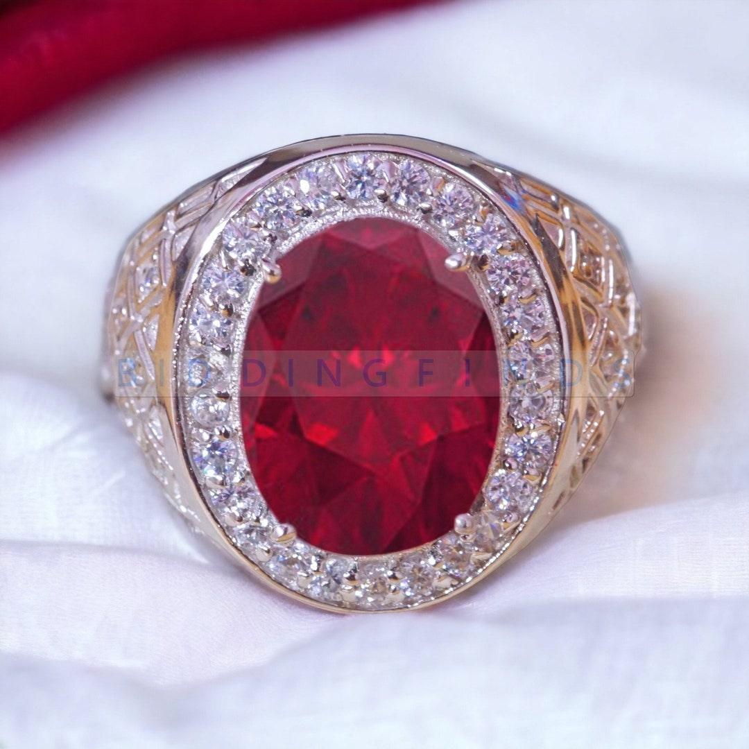 Ruby Men Ring July Birthstone Ring Statement Wedding Sterling Silver Men Ring Gift Anniversary ...