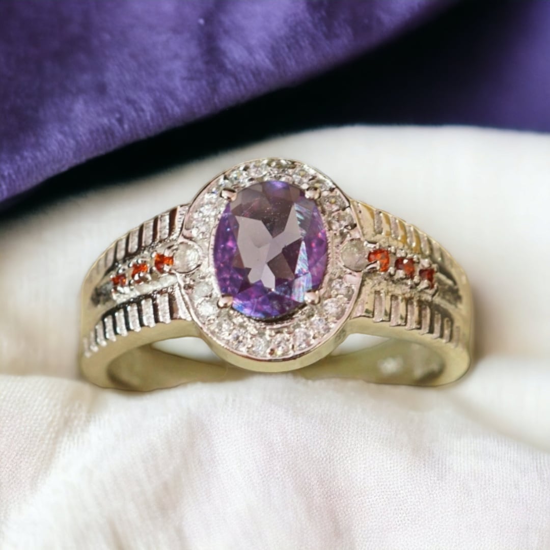 Alexandrite Gold Plated Men Ring 925 Sterling Silver, Personalized Gift ...