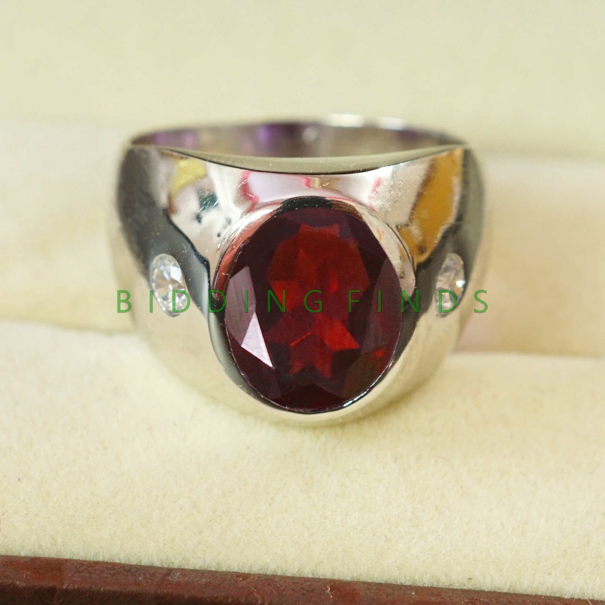 10x12 Mm Garnet Men Ring 925 Sterling Silver Garnet Ring - Etsy