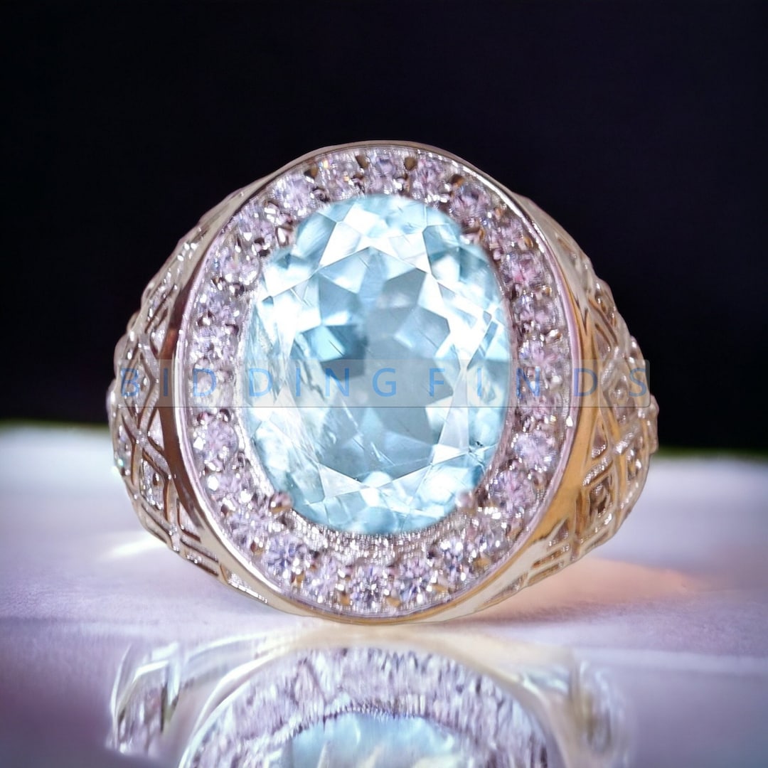 Aquamarine Men Ring, Sterling Silver Ring, Wedding Men Ring, Engagement ...