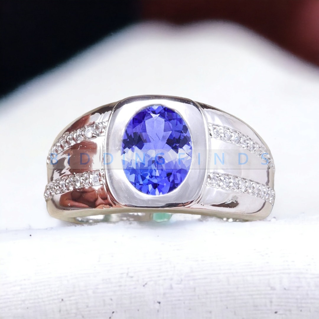 Tanzanite Men Ring Sterling Silver Ring Wedding Tanzanite - Etsy