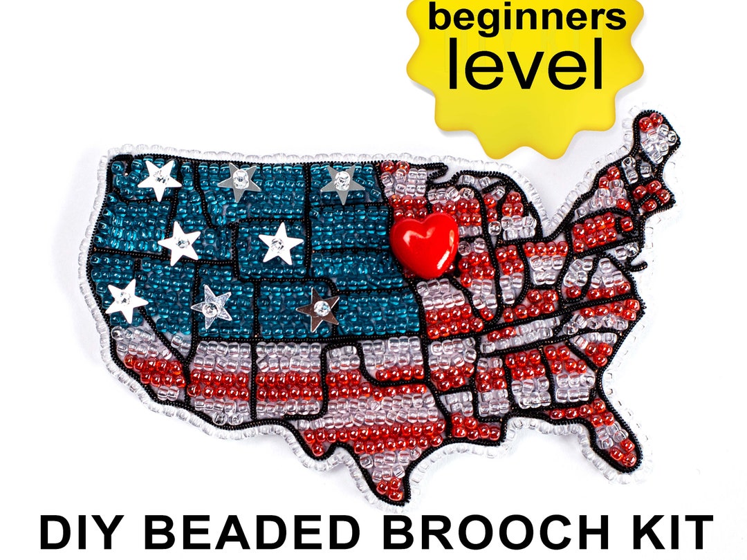 USA Map Bead Embroidery Kit. Seed Bead Brooch Kit. DIY Craft Kit ...