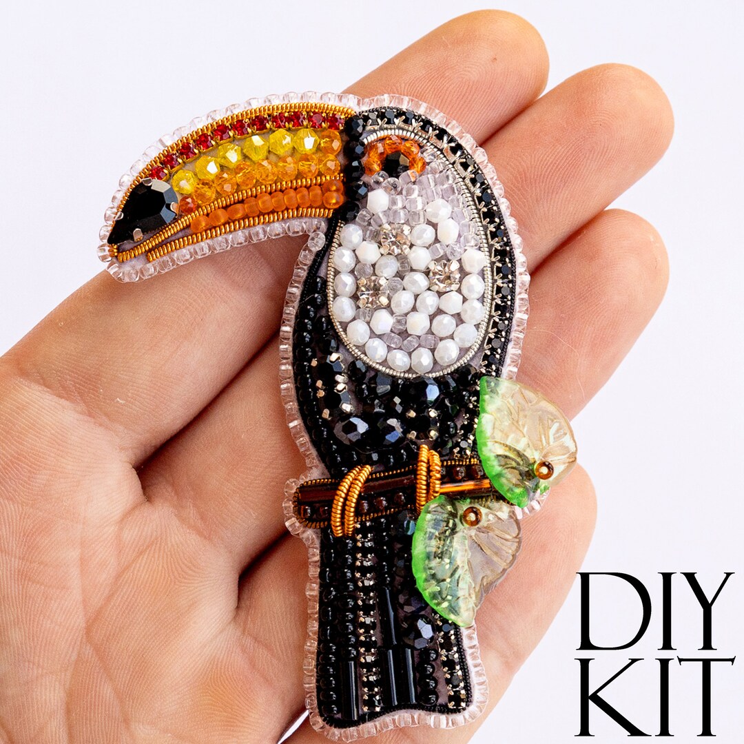 Toucan Bead Embroidery Kit. Seed Bead Brooch Kit. DIY Craft Kit. Bird ...