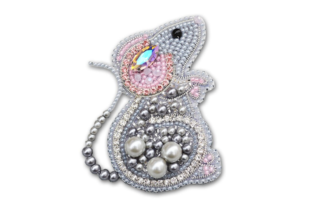 Mouse Bead Embroidery Kit. Seed Bead Brooch Kit. DIY Craft Kit. Beading ...