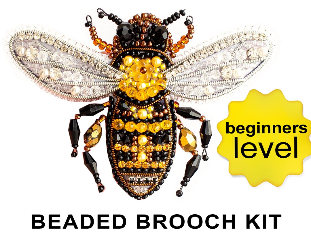 Honey Bee Bead Embroidery Kit. Seed Bead Brooch Kit. DIY Craft Kit ...