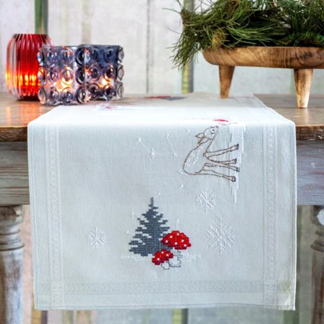 Embroidered Table Runner DIY Cross Stitch Kit, Christmas Tablecloth ...