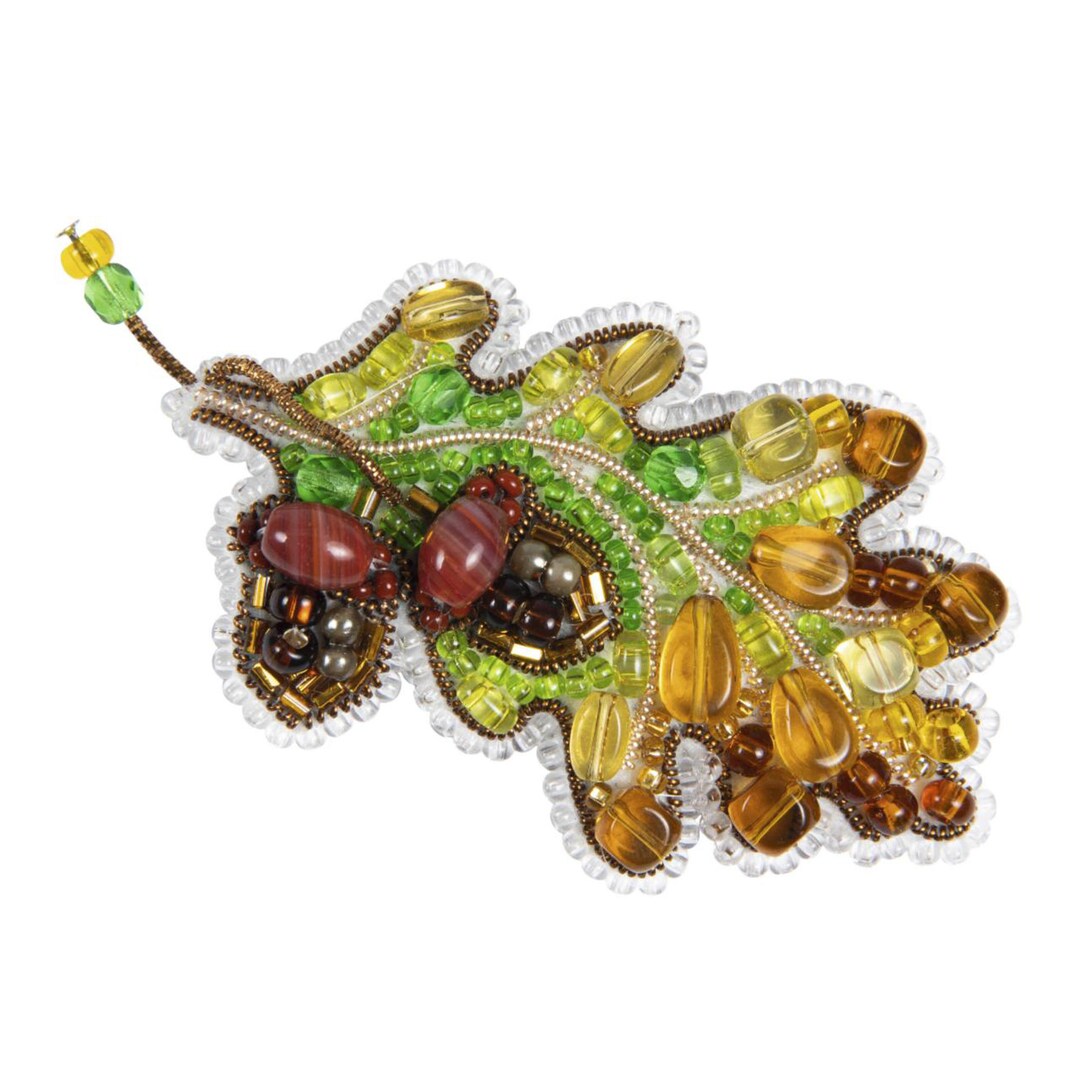 Oak Leaf Bead Embroidery Kit. Seed Bead Brooch Kit. DIY Craft Kit ...