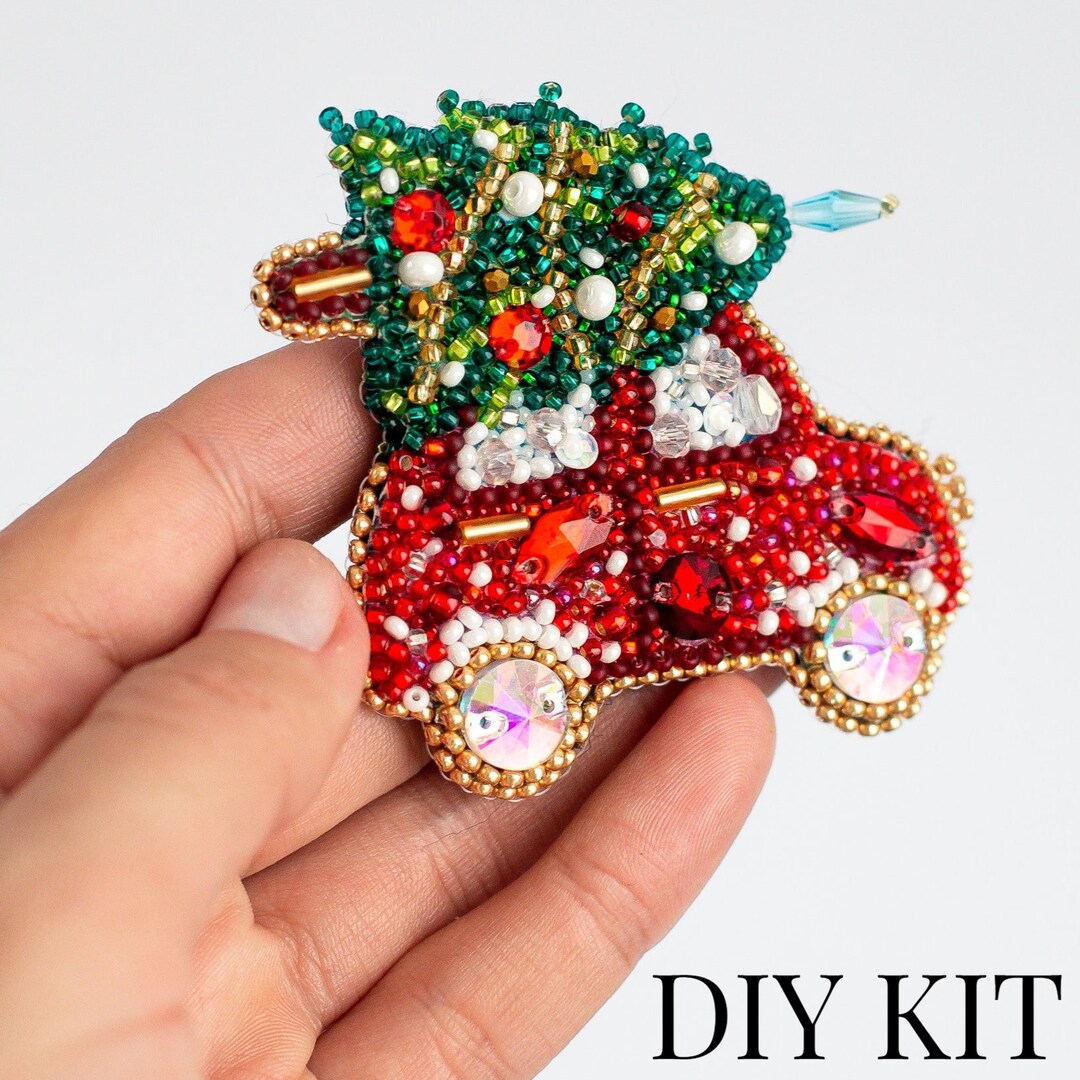 Christmas Car Bead Embroidery Kit. Seed Bead Brooch Kit. DIY Craft Kit ...