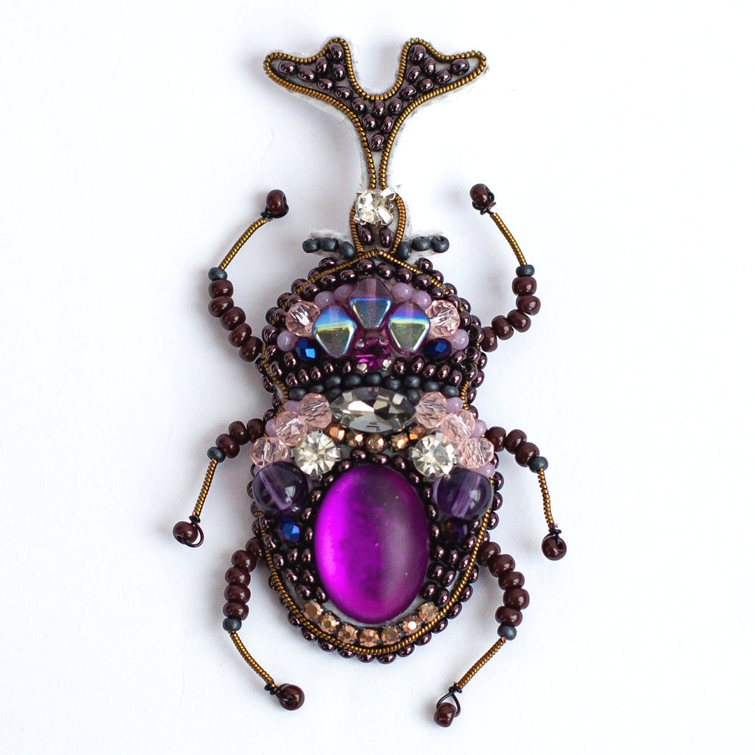 Rhinoceros Beetle Bead Embroidery Kit. Seed Bead Brooch Kit. DIY Craft ...
