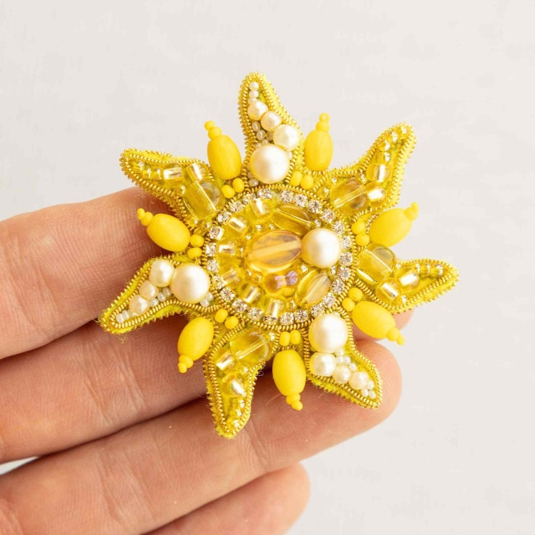 Sun Bead Embroidery Kit. Seed Bead Brooch Kit. DIY Craft Kit. Beading ...