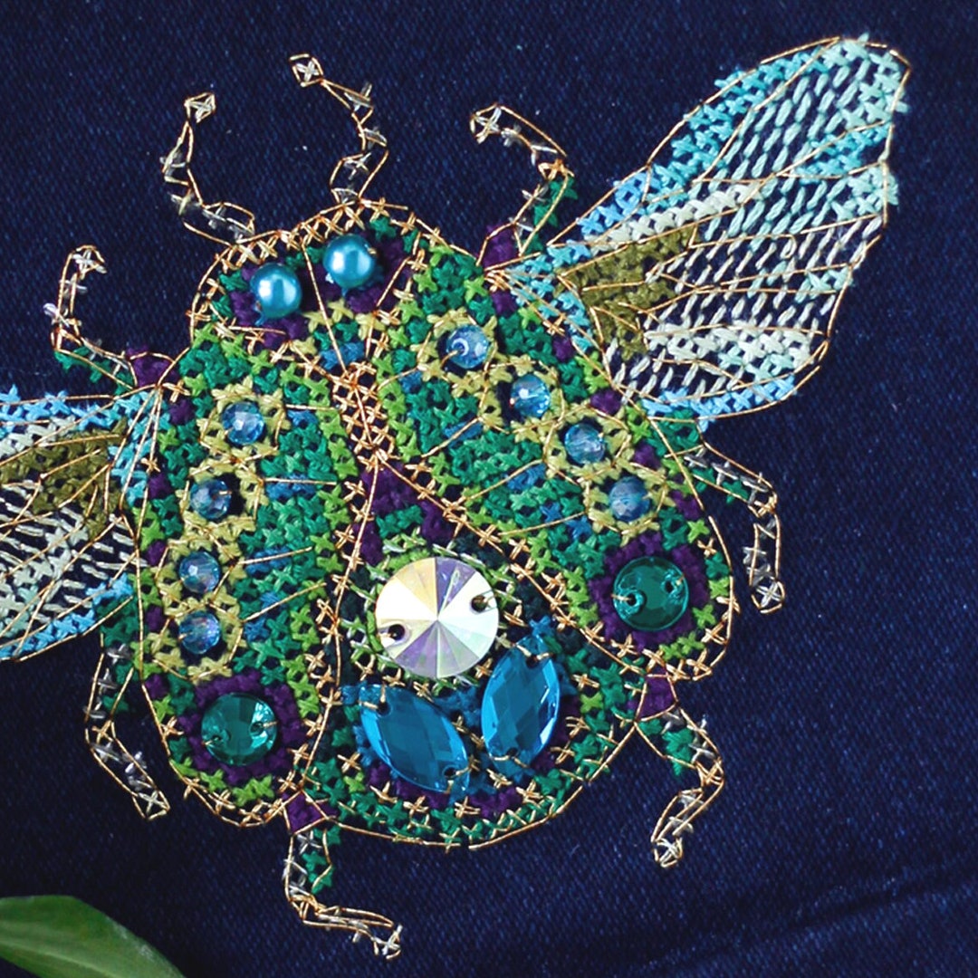 Beetle Cross Stitch Pattern, Bug Embroidery Kit on Clothing, DIY Insect ...