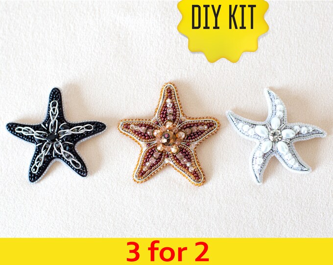 Set of 3 DIY Beaded Brooches Kits, Craft Kits, Beaded Starfish Brooches ...