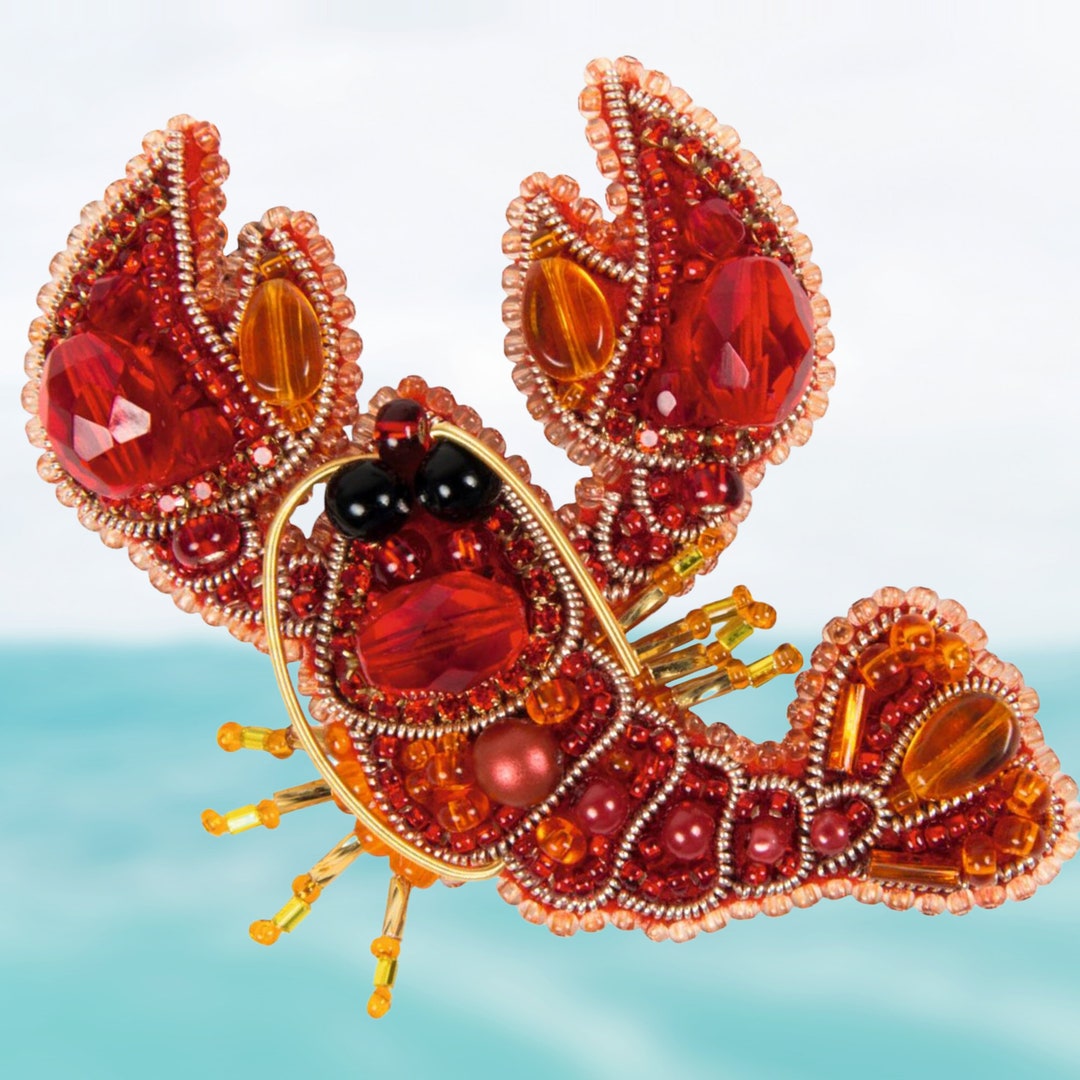 Lobster Bead Embroidery Kit. Seed Bead Brooch Kit. DIY Craft Kit ...