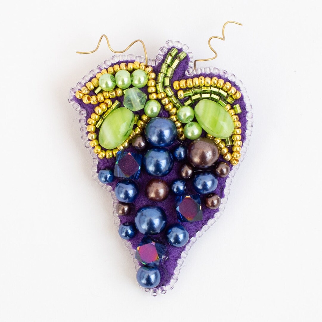 Grape Bead Embroidery Kit. Seed Bead Brooch Kit. DIY Craft Kit. Beading ...