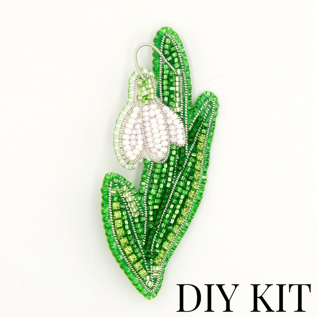 White Snowdrop Bead Embroidery Kit. Seed Bead Brooch Kit. DIY Craft Kit. Flower Beading Kit ...