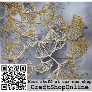 DIY Bead Embroidery Kit Ginkgo Leaf on Art Canvas, DIY Craft Kit, Gold ...
