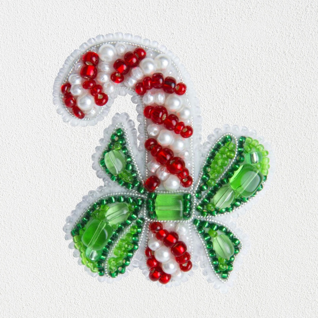 Christmas Candy Cane Bead Embroidery Kit. Seed Bead Brooch Kit. DIY ...