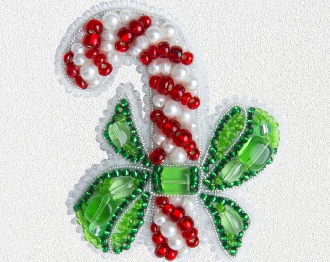 Christmas Candy Cane Bead Embroidery Kit. Seed Bead Brooch Kit. DIY ...