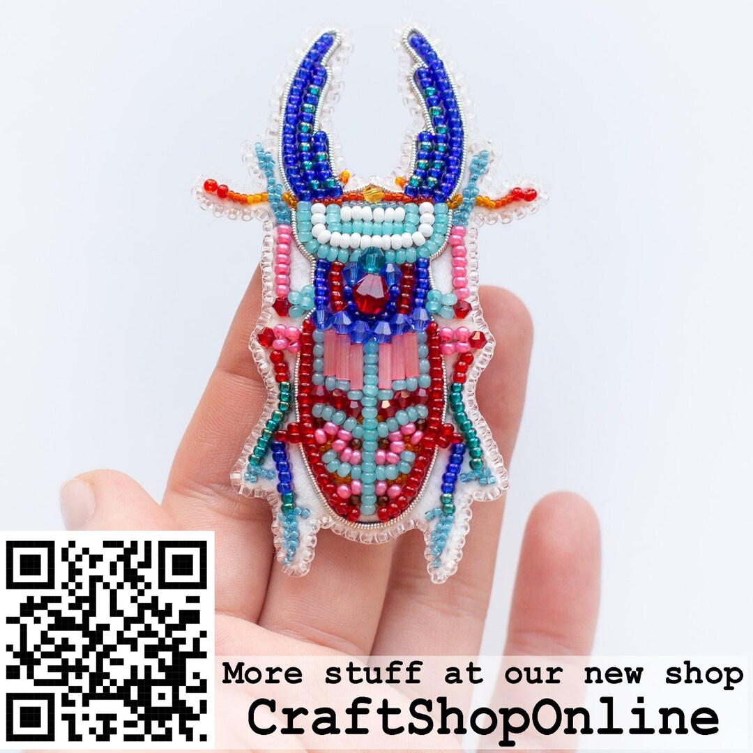 Stag Beetle Bead Embroidery Kit. Seed Bead Brooch Kit. DIY Craft Kit ...