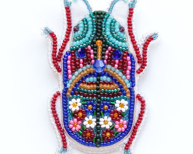 Beetle Bead Embroidery Kit. Seed Bead Brooch Kit. DIY Craft Kit. Insect Beading Kit. Needlework ...
