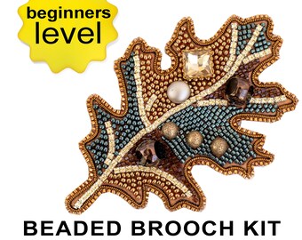 Oak Leaf Bead Embroidery Kit. Seed Bead Brooch Kit. DIY Craft Kit ...