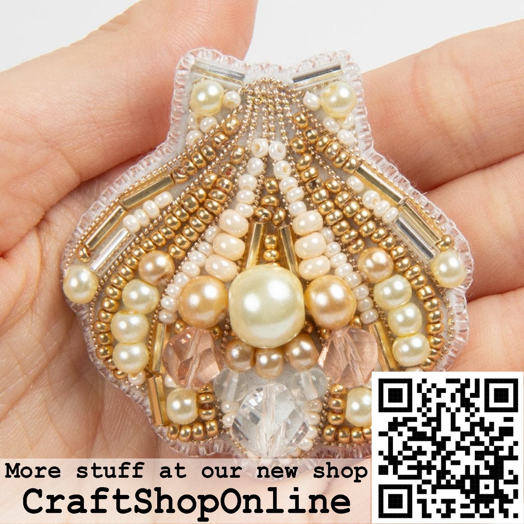 Sea Shell Bead Embroidery Kit. Seed Bead Brooch Kit. DIY Craft Kit ...