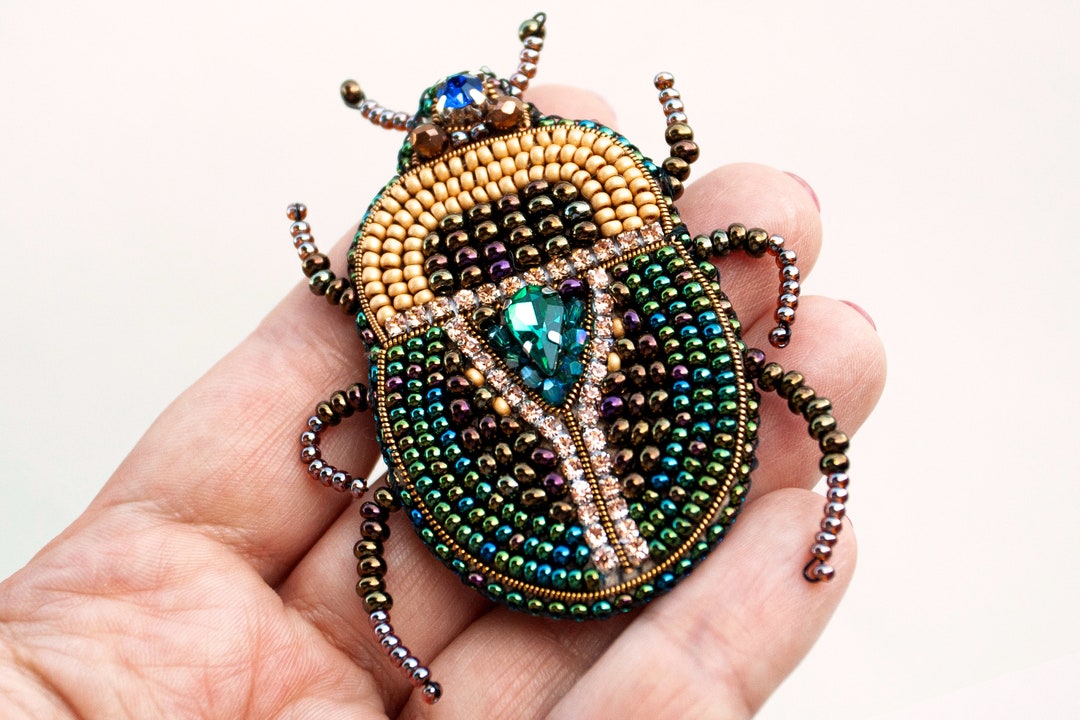 Scarab Beetle DIY Bead Embroidery Kit. Bead Brooch Kit. Insect Beading ...