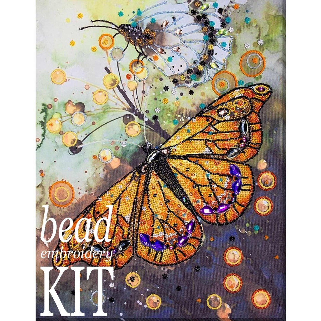 DIY Bead Embroidery Kit Butterfly, White Butterflies Beading Pattern ...