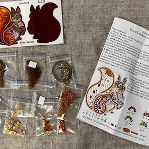 Squirrel Bead Embroidery Kit. Seed Bead Brooch Kit. DIY Craft Kit ...