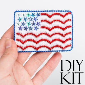 American Flag Bead Embroidery Kit. Seed Bead Brooch Kit. DIY Craft Kit ...