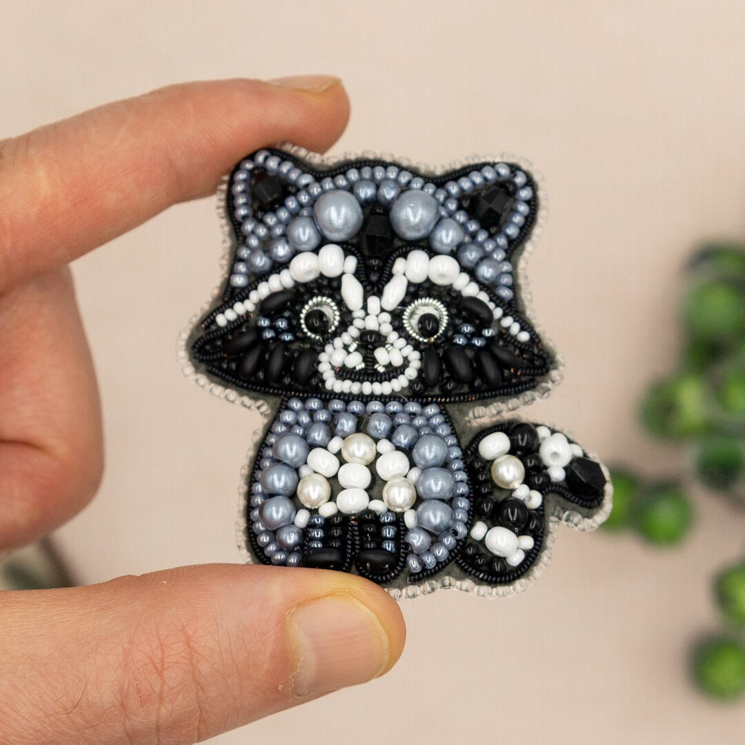 Raccoon Bead Embroidery Kit. Seed Bead Brooch Kit. DIY Craft Kit ...