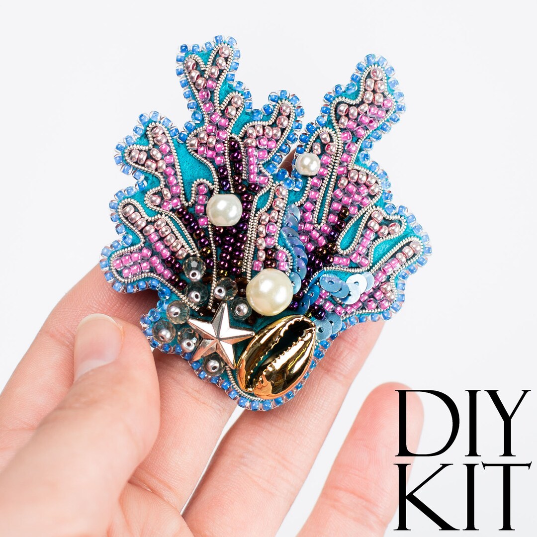 Coral Reef Bead Embroidery Kit. DIY Craft Kit Beaded Ocean. Real ...