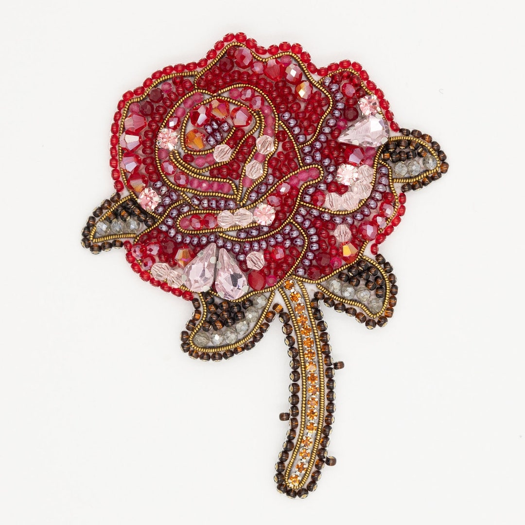 Rose Flower Bead Embroidery Kit. Seed Bead Brooch Kit. DIY Craft Kit ...