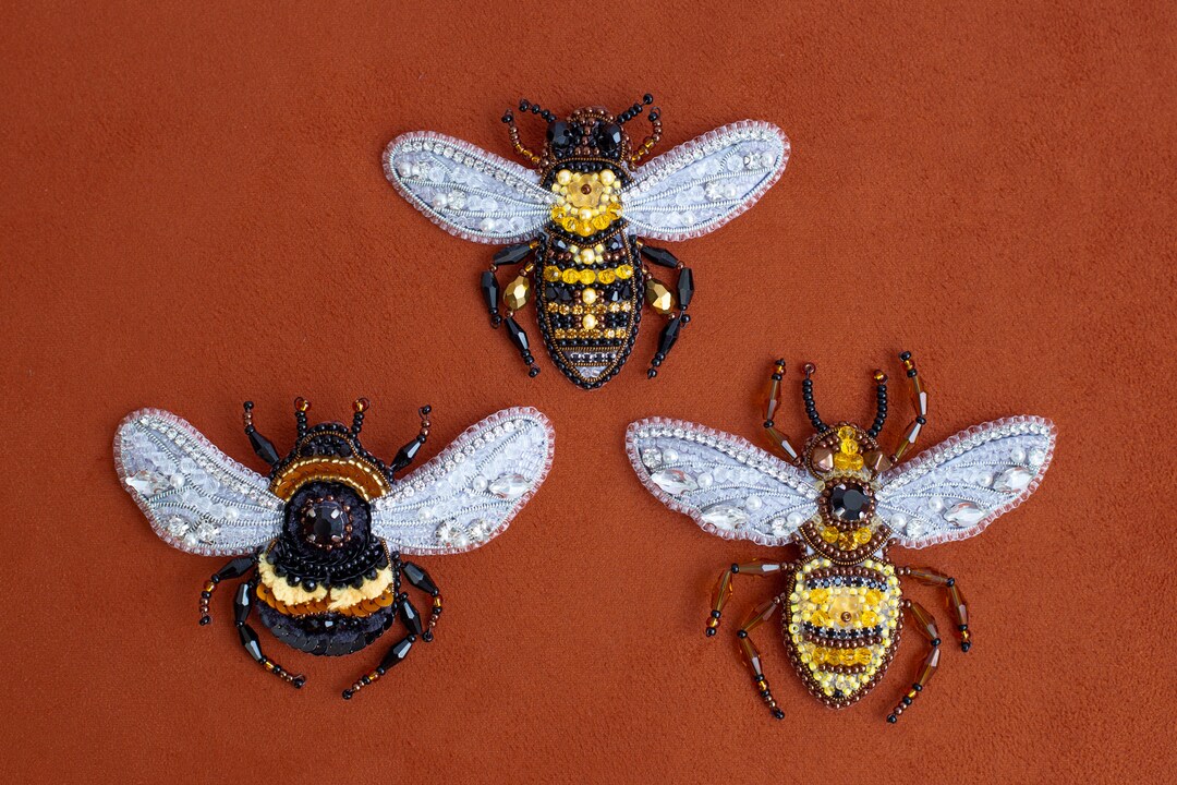 Wasp, Bumblebee, Honey Bee Bead Embroidery Kit. Seed Bead Brooch Kit ...
