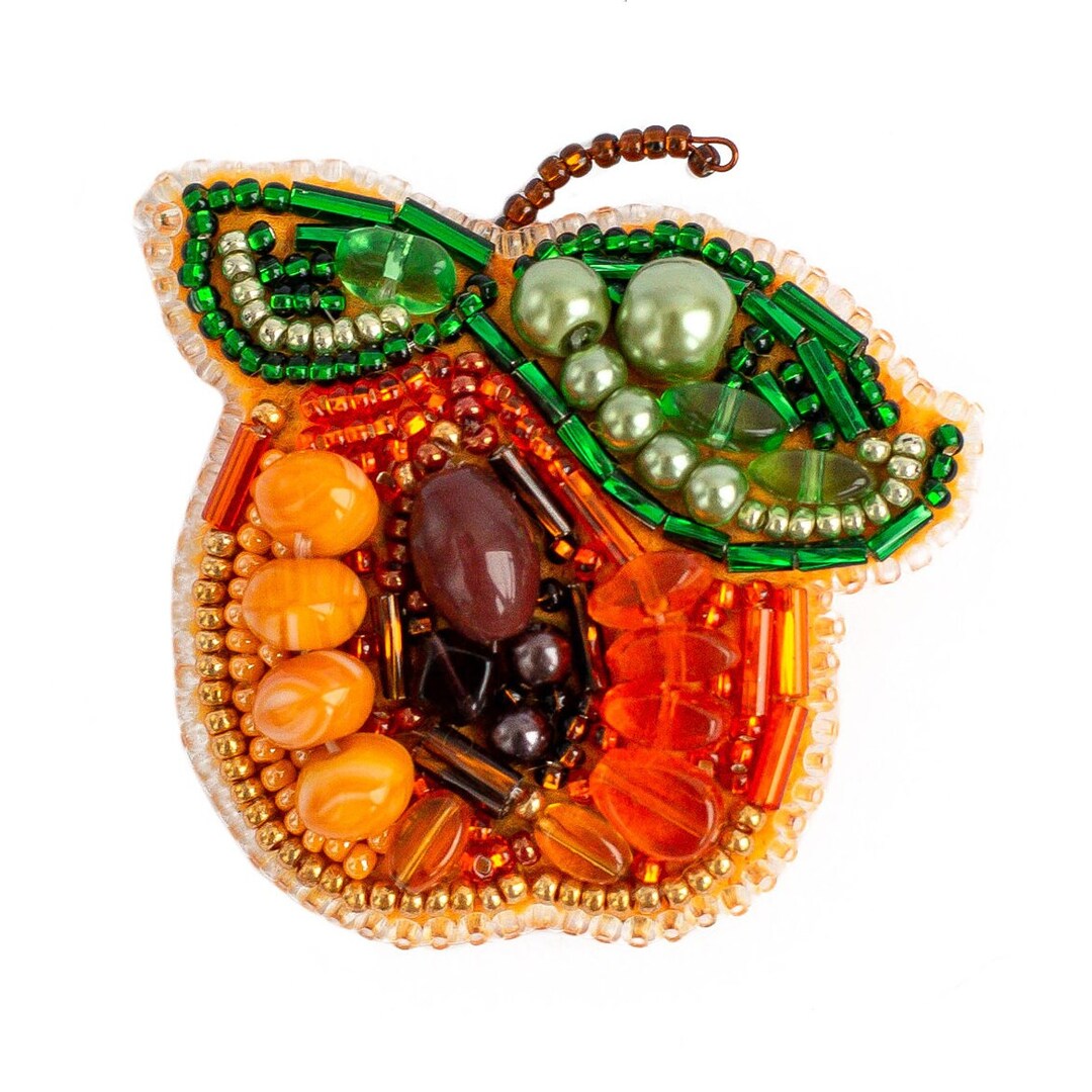 Apricot Bead Embroidery Kit. Seed Bead Brooch Kit. DIY Craft Kit ...