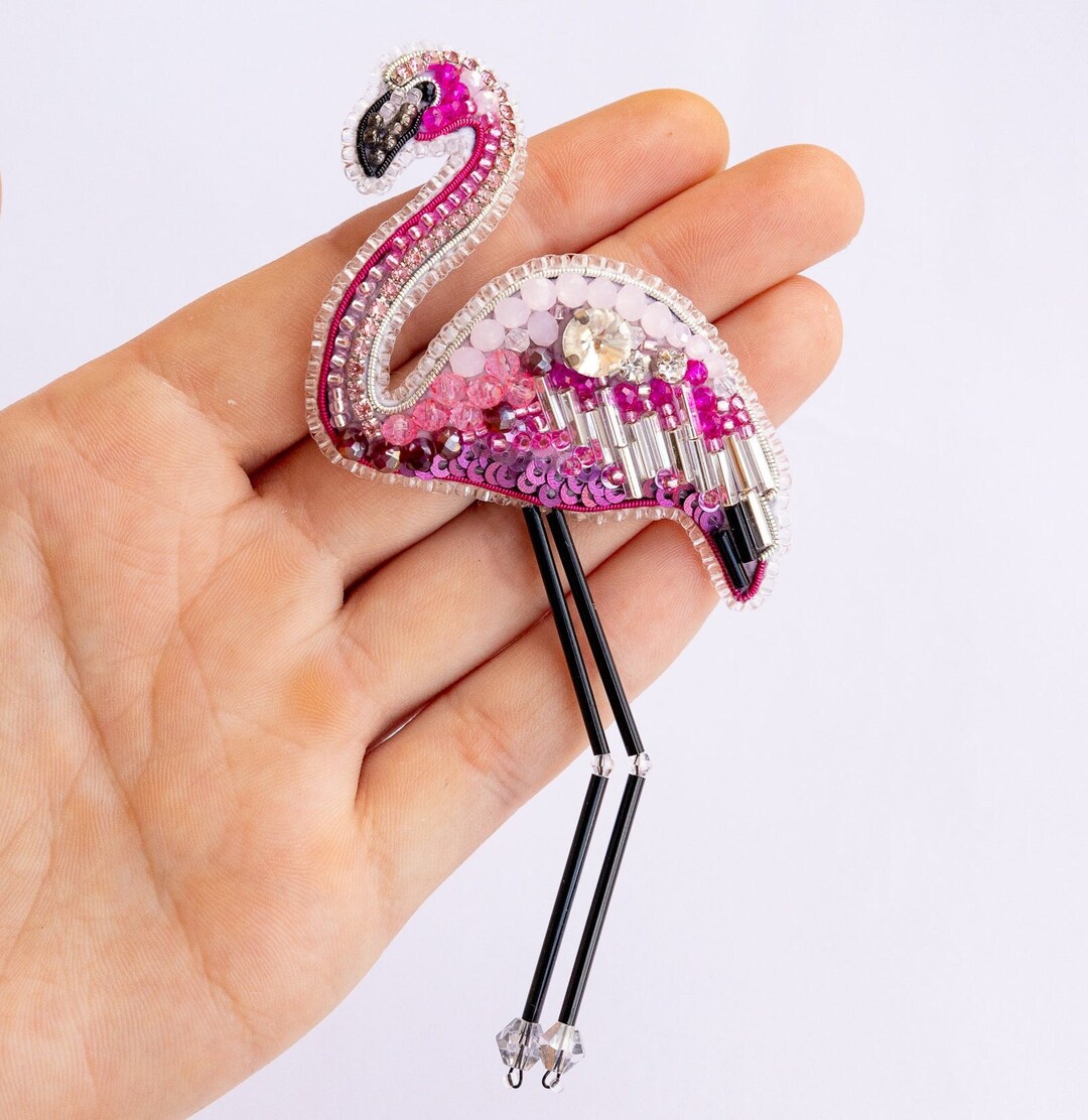 Flamingo Bead Embroidery Kit. Seed Bead Brooch Kit. DIY Craft - Etsy