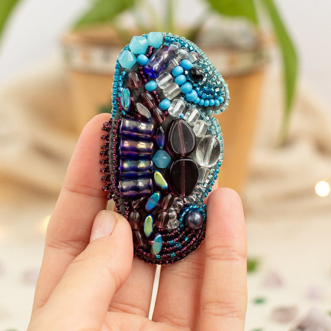 Seahorse Bead Embroidery Kit. Seed Bead Brooch Kit. DIY Craft Kit ...